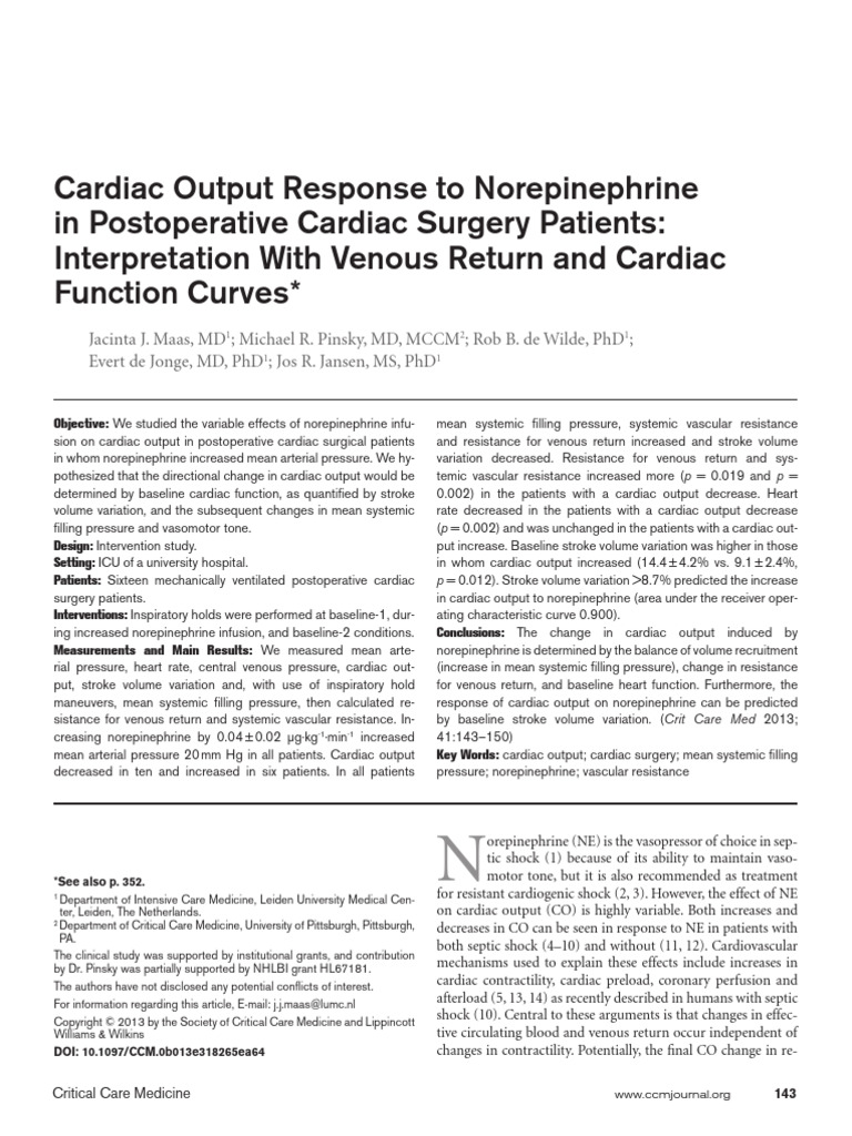 Norepinephrine's Impact on Cardiac Output | PDF | Heart | Hemodynamics