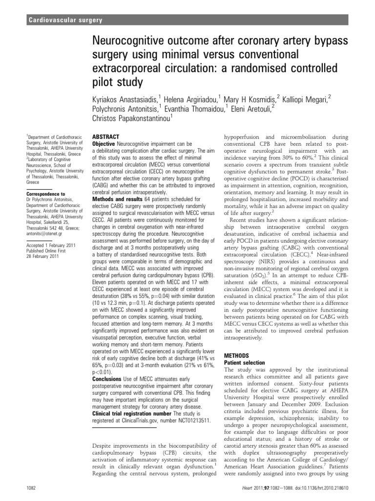 Neurocognitive outcome after coronary artery bypass surgery using ...