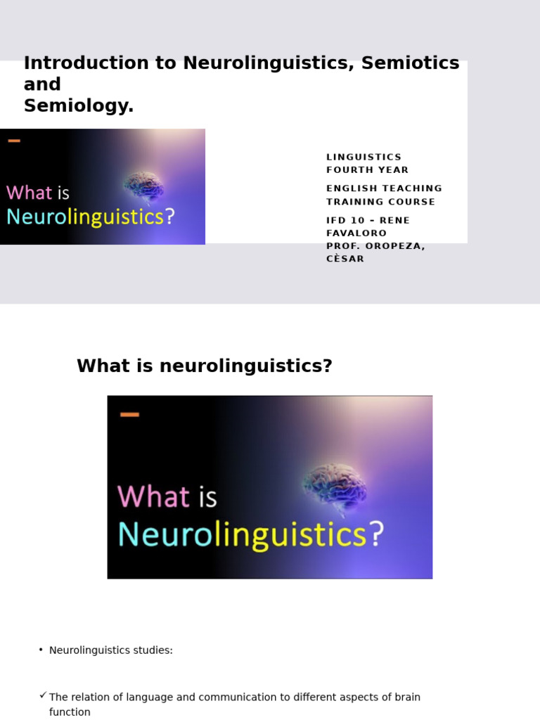 Introduction To Neurolinguistics, Semiotics and | PDF