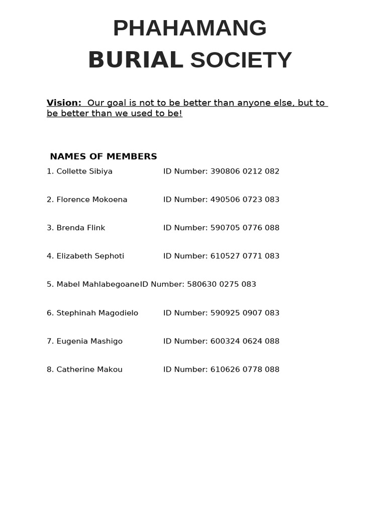 Phahamang Burial Society Constitution | PDF