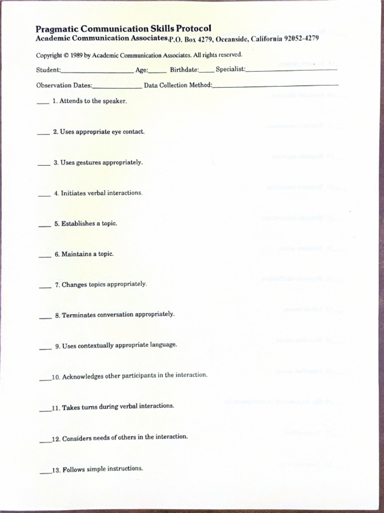 Pragmatic Communication Skills Protocol | PDF