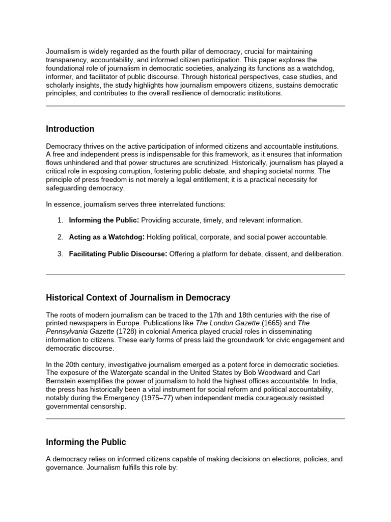 The Role of Journalism in Democracy | PDF | Journalism | Accountability