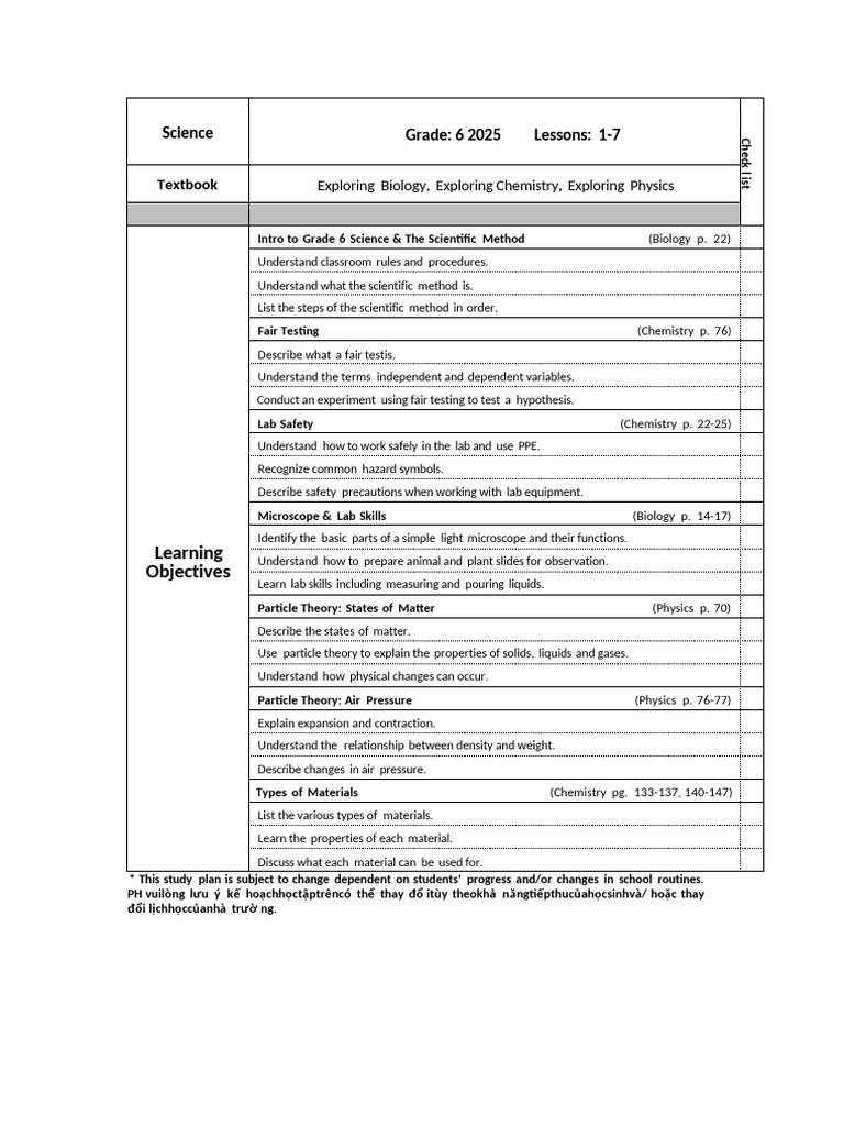 Q1 Science Study Plan 2024 | PDF | Physics | Chemistry