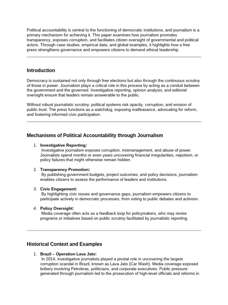 Journalism's Role in Political Accountability | PDF | Accountability ...