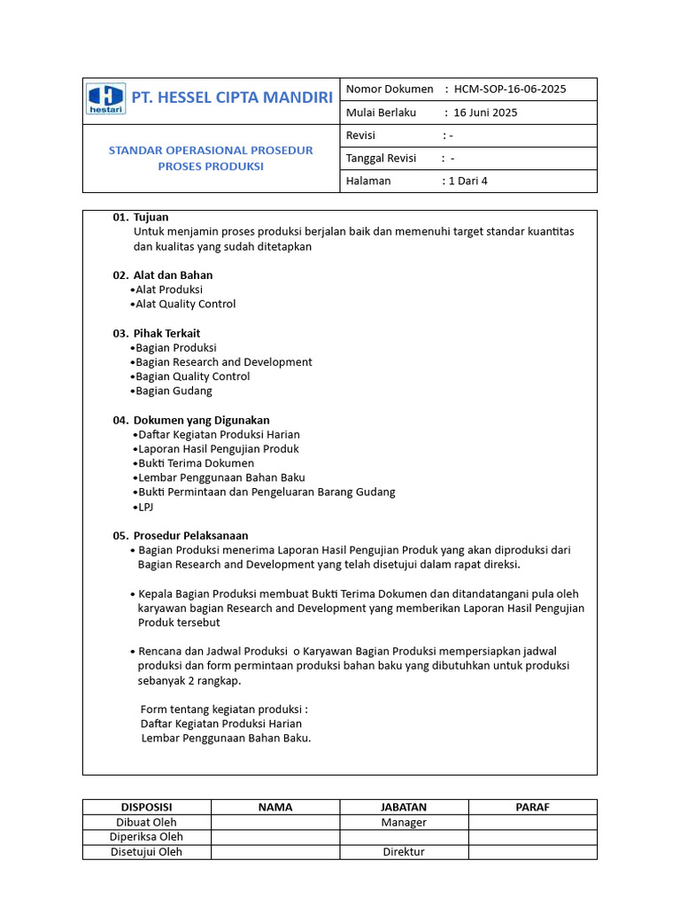 Sop-Proses Produksi | PDF