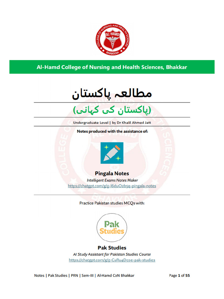 Notes Pak Studies BSN 2nd Semester | PDF