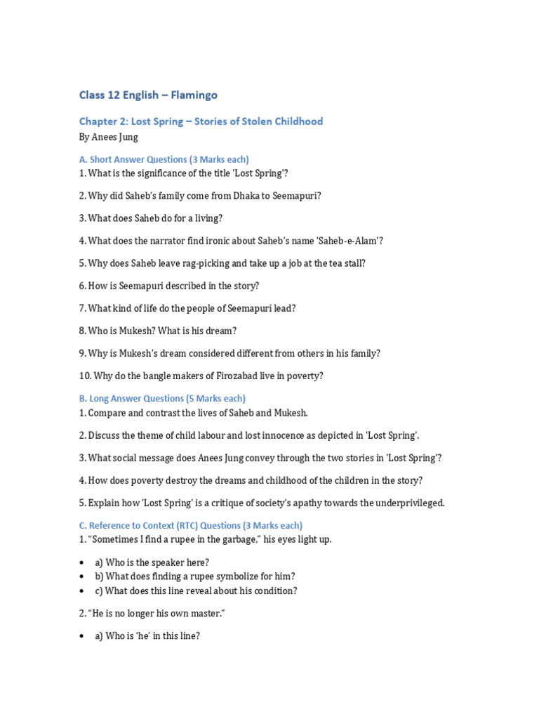 Lost Spring (Worksheet) | PDF