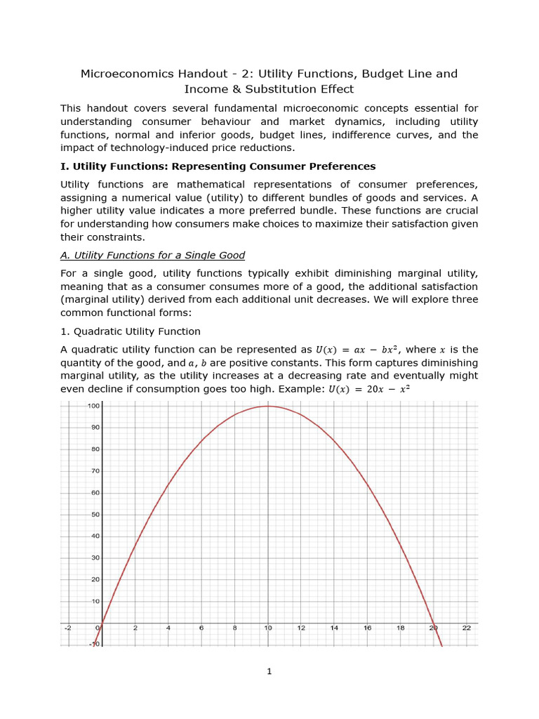Microeconomics - Utility Functions, Budhet Line and Income-Substitution Effect | PDF | Utility ...