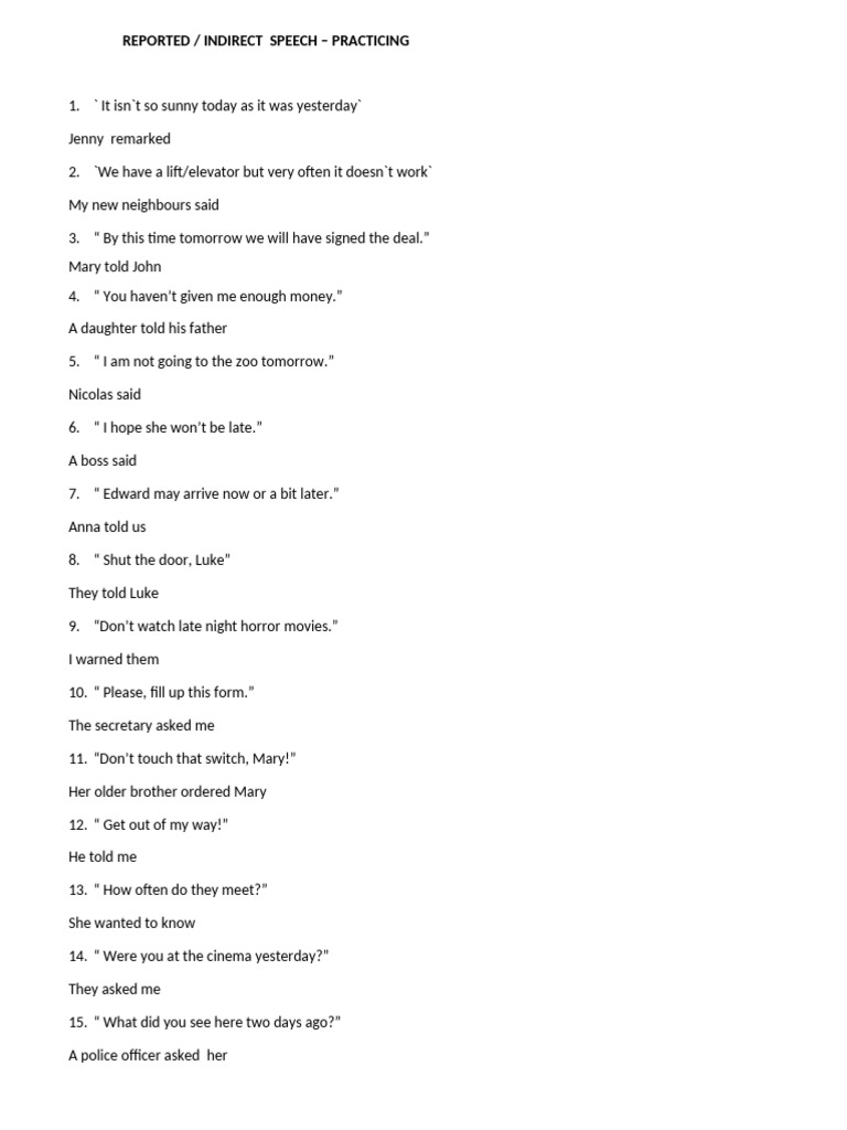 Reported Speech Practice Exercises | PDF
