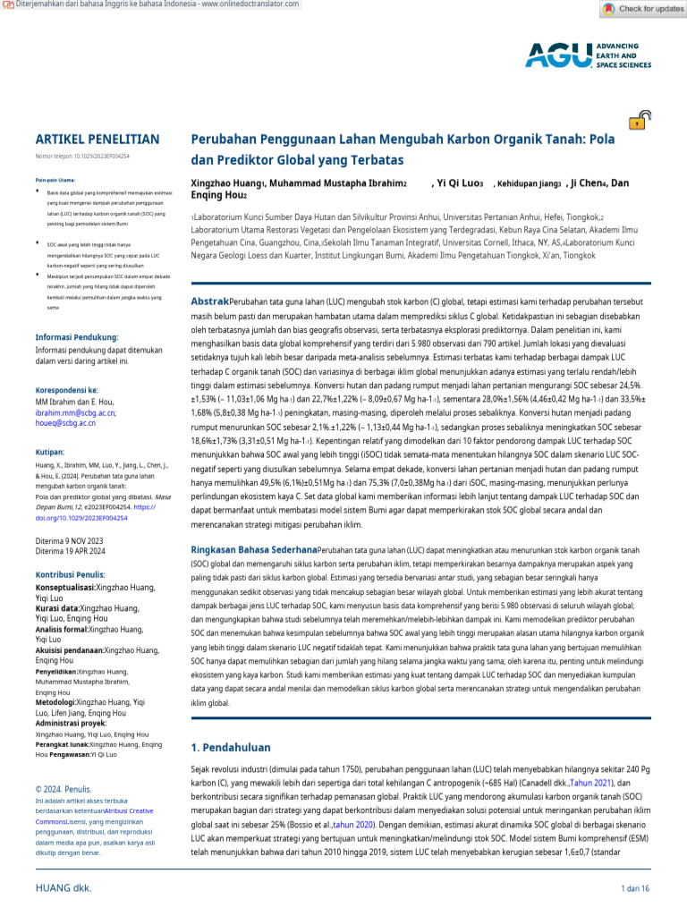 Earth S Future - 2024 - Huang - Land Use Change Alters Soil Organic ...