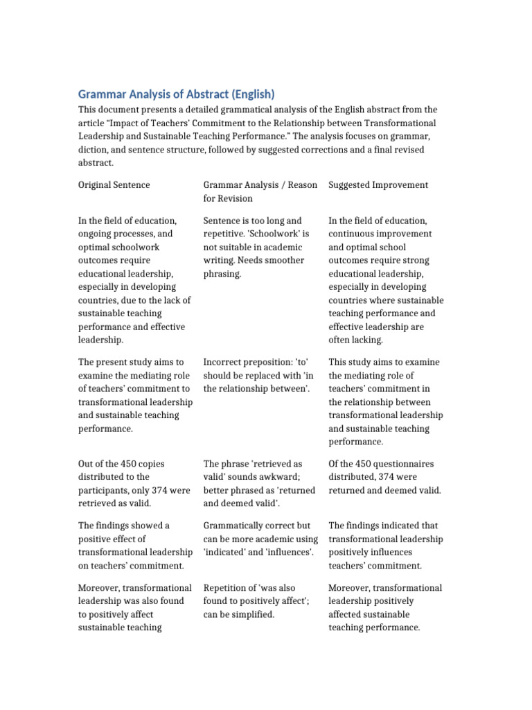 Grammar Analysis of Abstract | PDF | Leadership | Policy