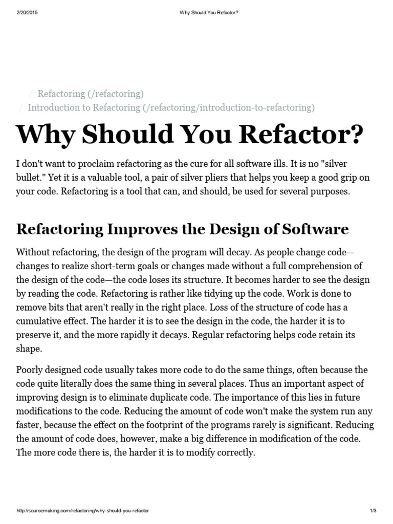 Why Should You Refactor The Code | PDF | Source Code | Computer Programming