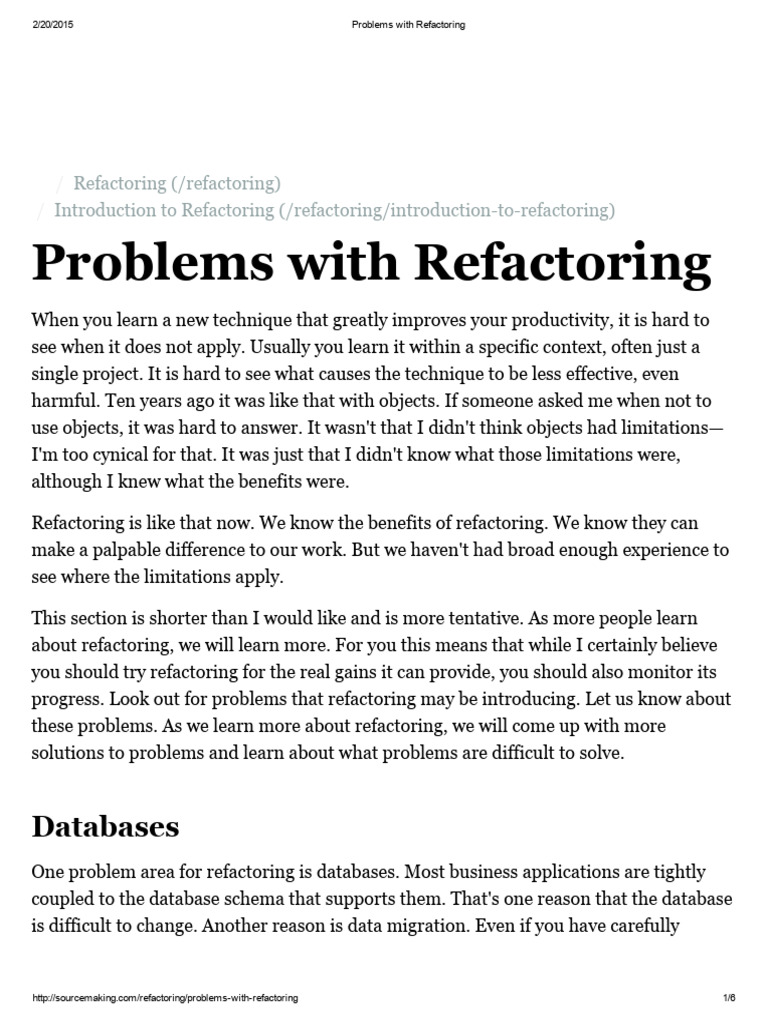 Problems With Refactoring | PDF | Interface (Computing) | Databases