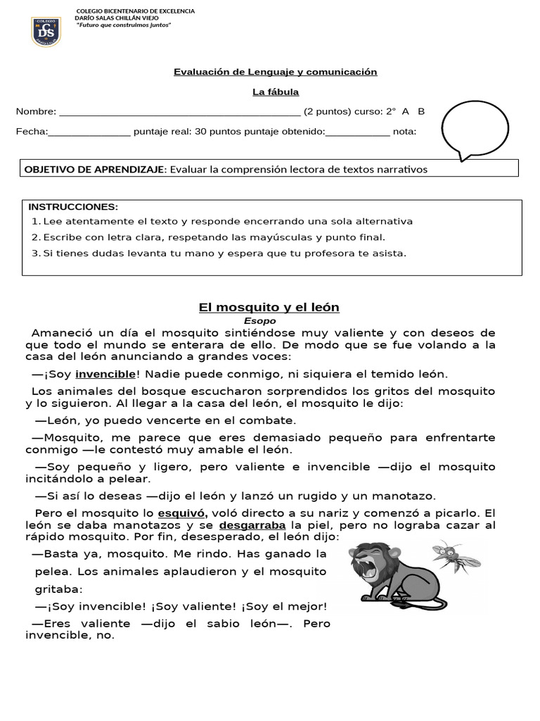 Evaluacion de La Fabula | PDF