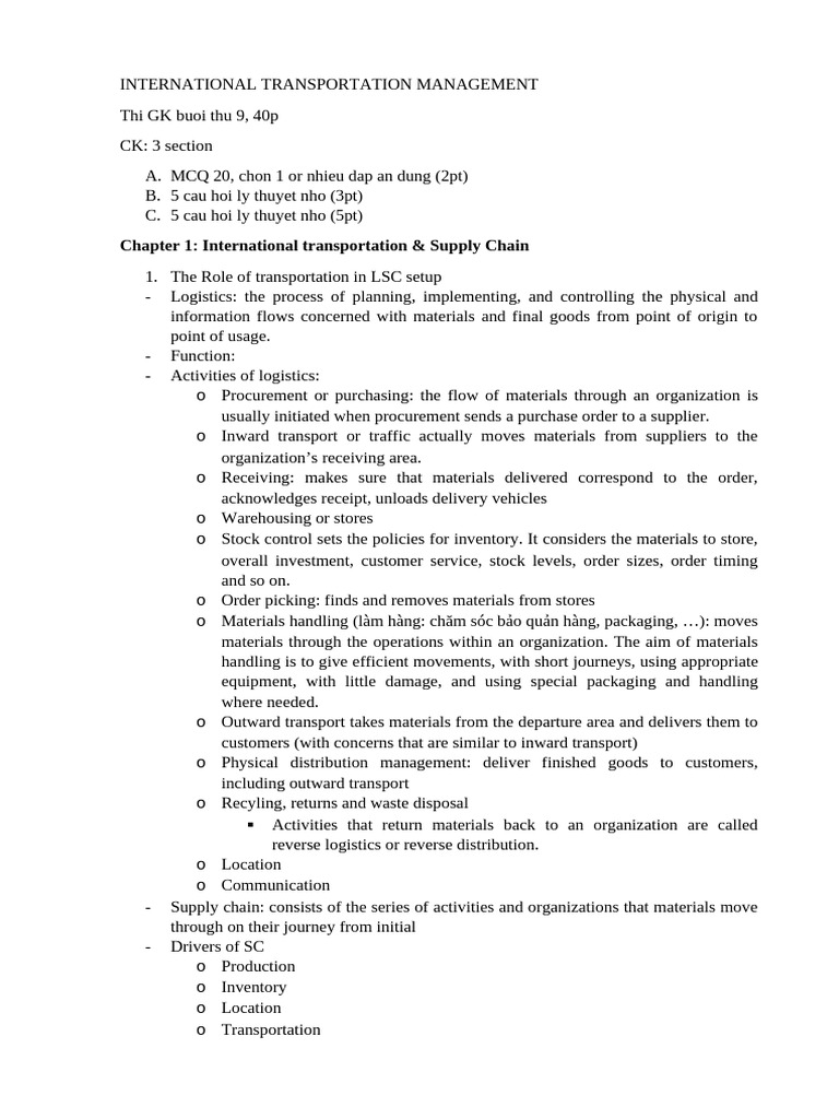 Transport Management Lecture Notes | PDF | Demand | Logistics