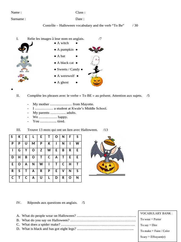Vocabulaire Halloween et verbe "To Be" | PDF