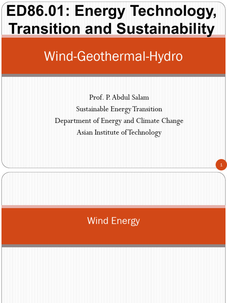 ED86 01 Module I Wind Geothermal Hydro Lecture IV | PDF | Wind Power ...
