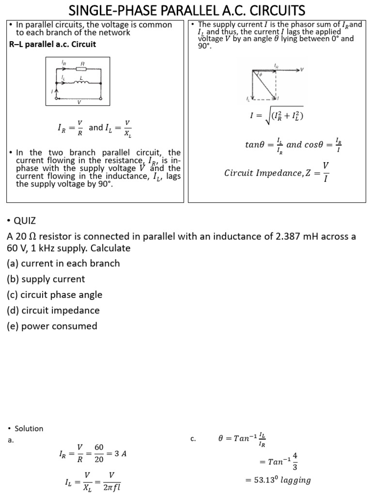Single Phase Parallel AC Circuits | PDF | Series And Parallel Circuits ...