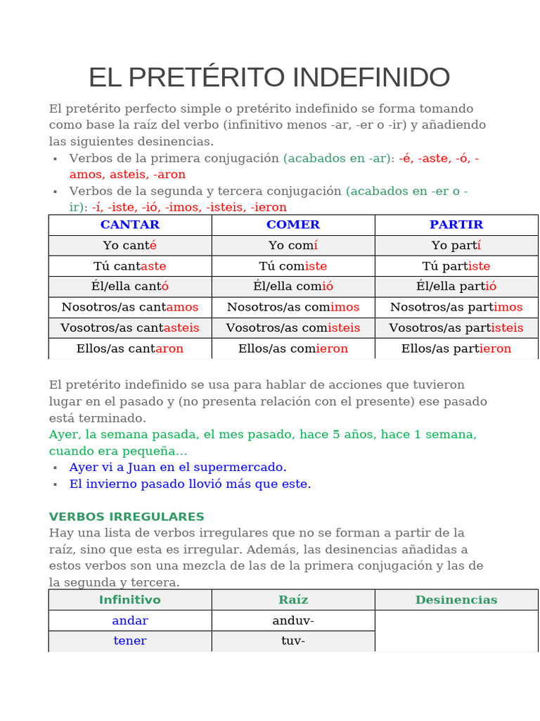 Qué es el pretérito indefinido | PDF | Verbo | Lingüística