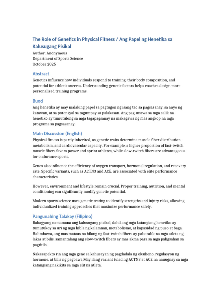 The Role of Genetics in Physical Fitness Bilingual | PDF