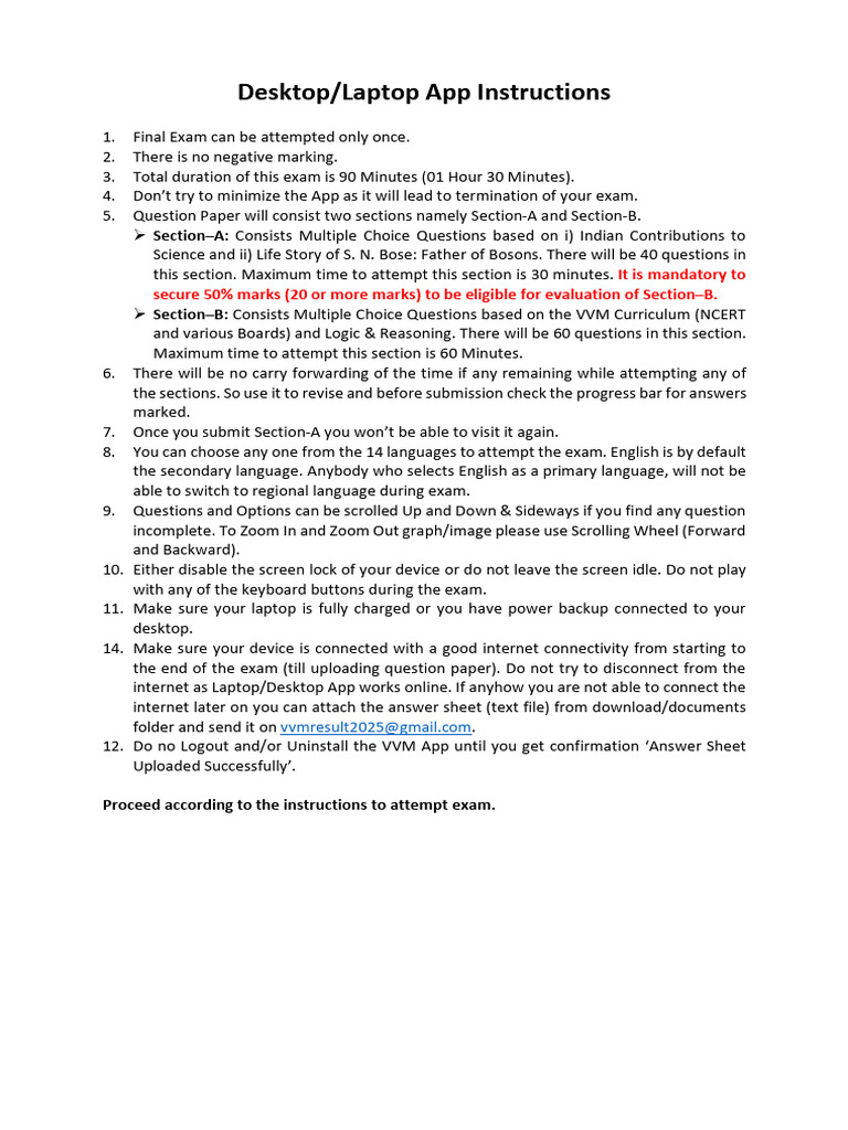 VVM Exam Instructions and Guidelines | PDF | Computing