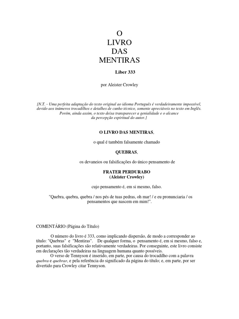 Liber 333: O Livro das Mentiras | PDF | Filosofia