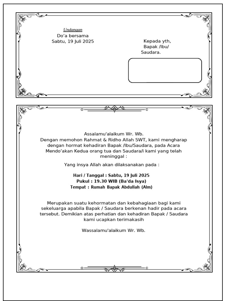 Putih Hitam Minimalis Klasik Undangan Yasin Dan Tahlil | PDF