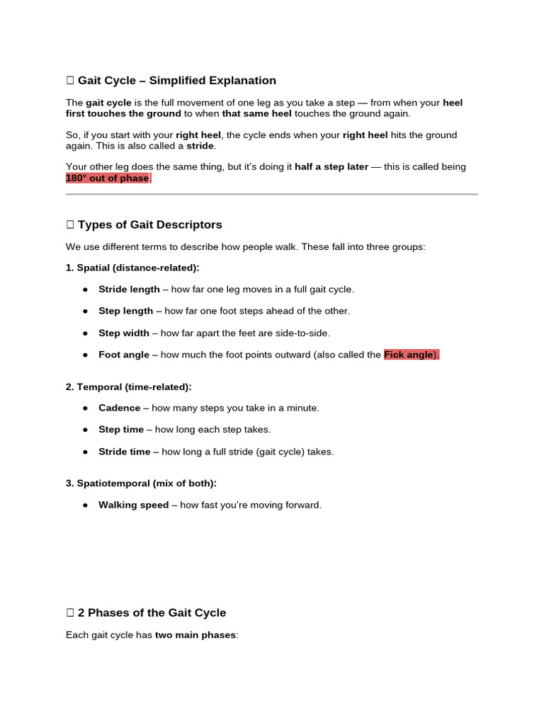 ? Gait Cycle - Simplified Explanation | PDF | Anatomical Terms Of ...