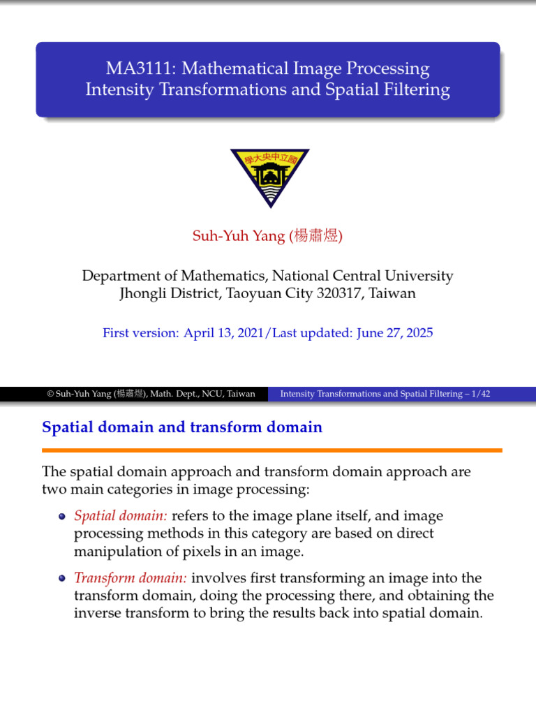 Intensity Transformations Spatial Filtering | PDF | Digital Signal Processing | Filter (Signal ...