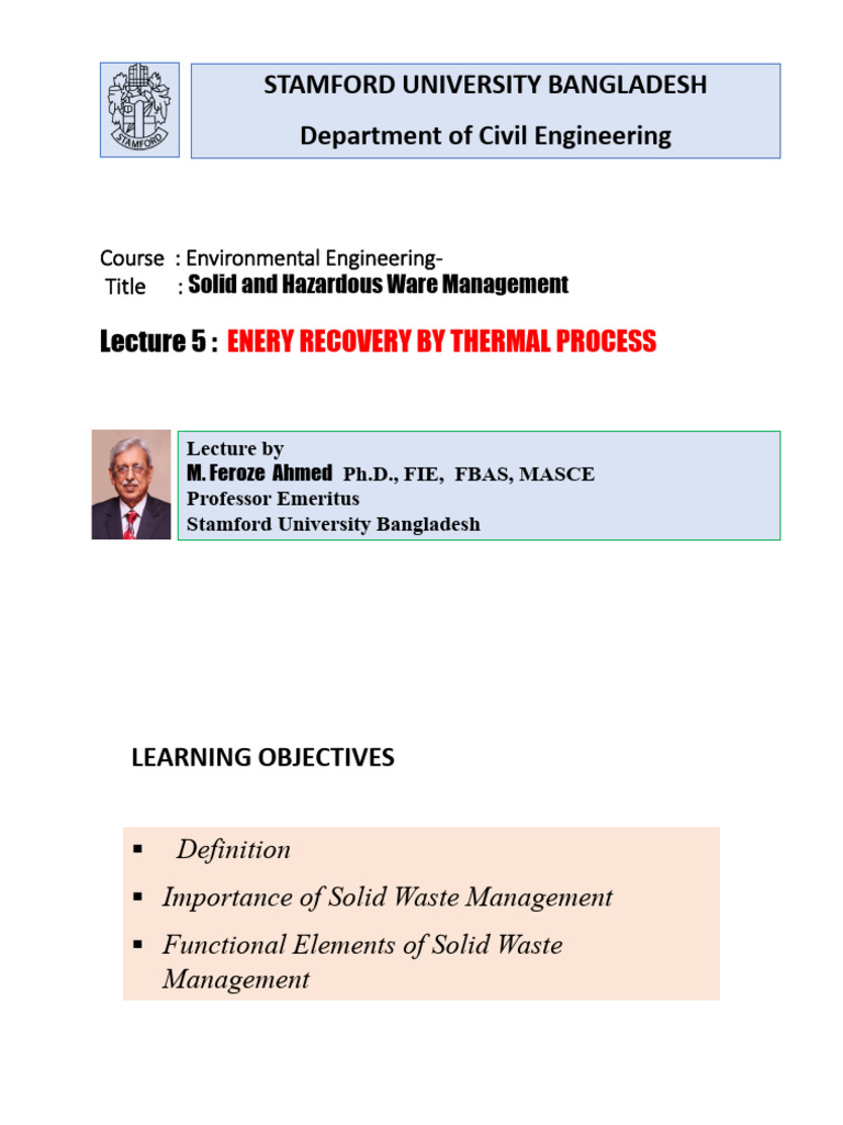 Lecture 5 Energy Recovery by Thermal Processes | PDF | Incineration ...