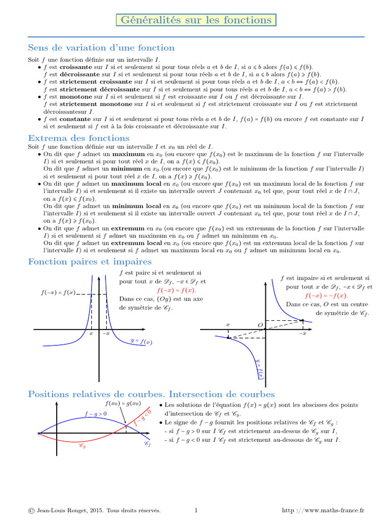 Variations et extrema des fonctions | PDF | Fonction monotone | Analyse ...