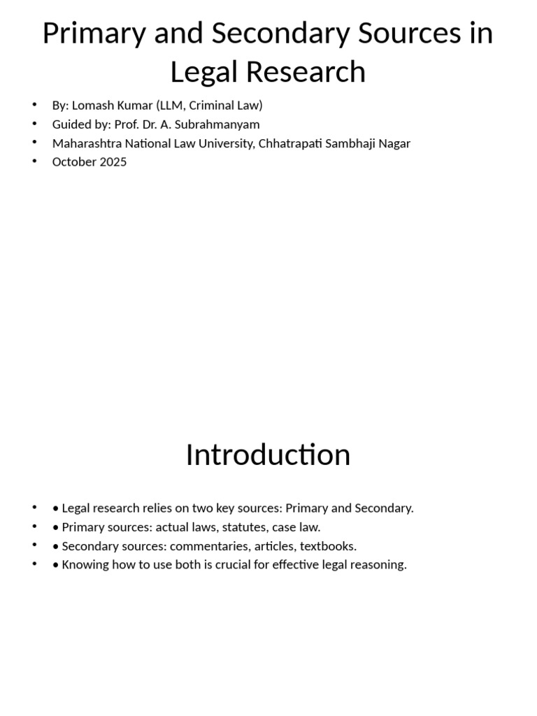 Primary and Secondary Sources Presentation | PDF | Case Law | Precedent