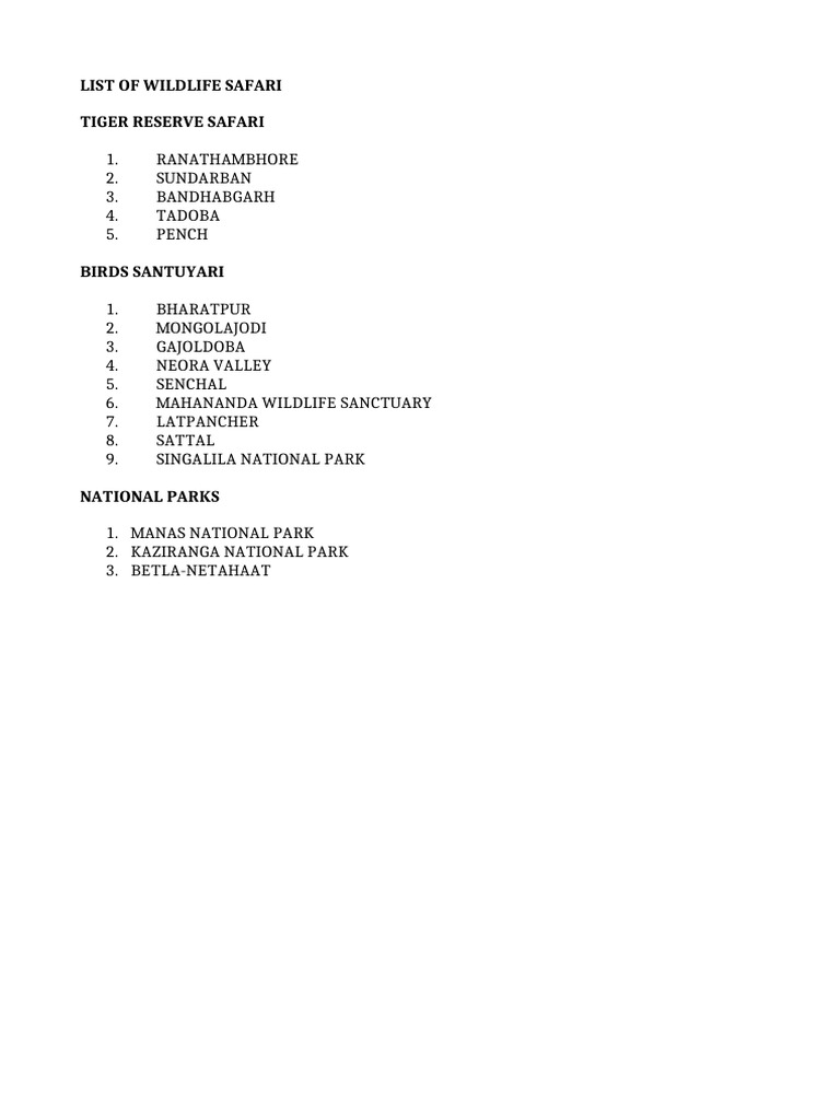 List of Wildlife Package | PDF