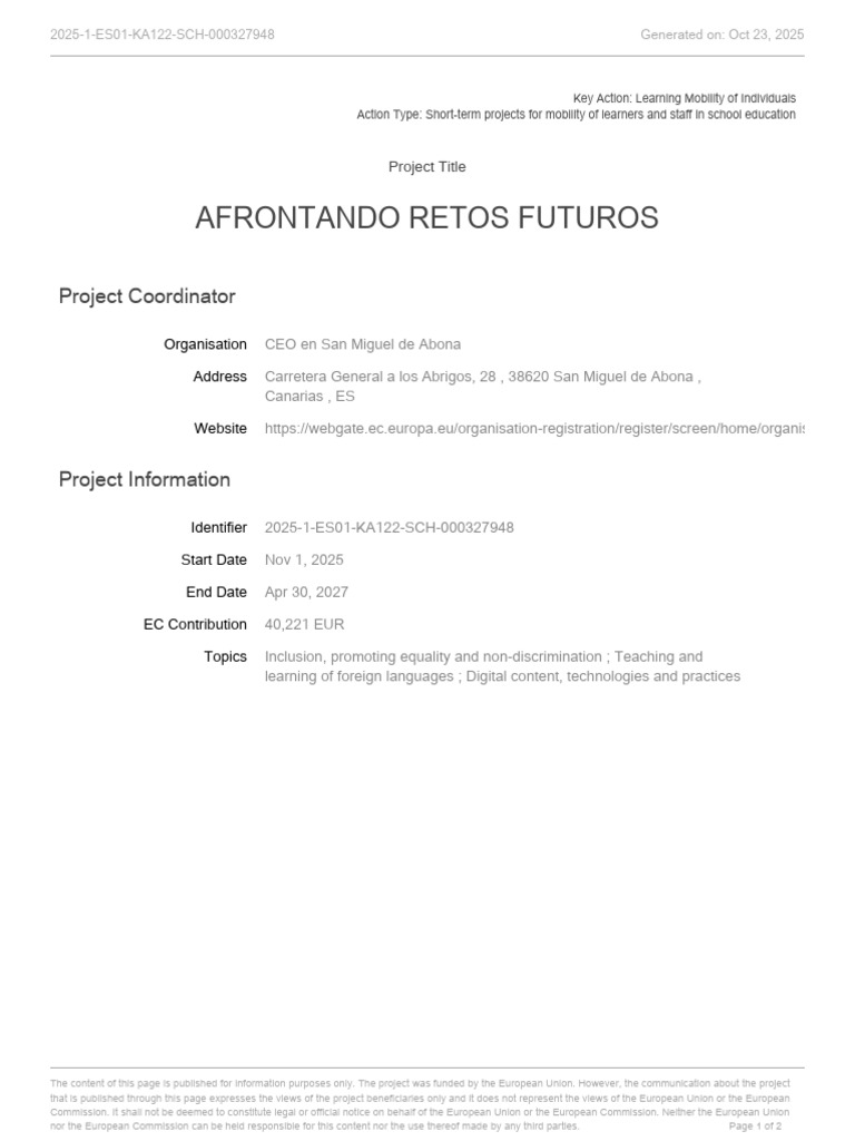 Project 2025 1 ES01 KA122 SCH 000327948 | PDF | Intelligence | Behavior ...