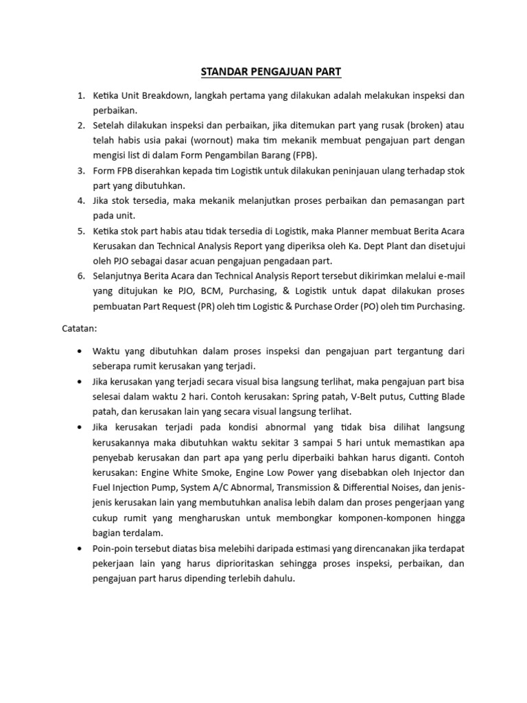Proses Pengajuan Part untuk Perbaikan | PDF