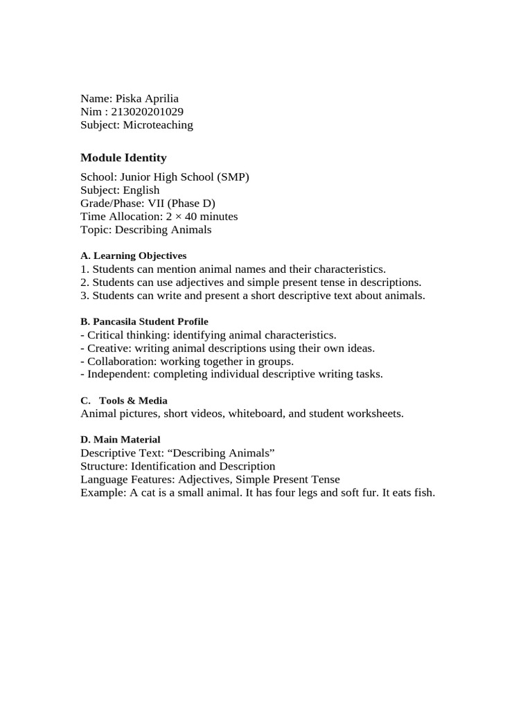 Piska Aprilia Lessonplan | PDF