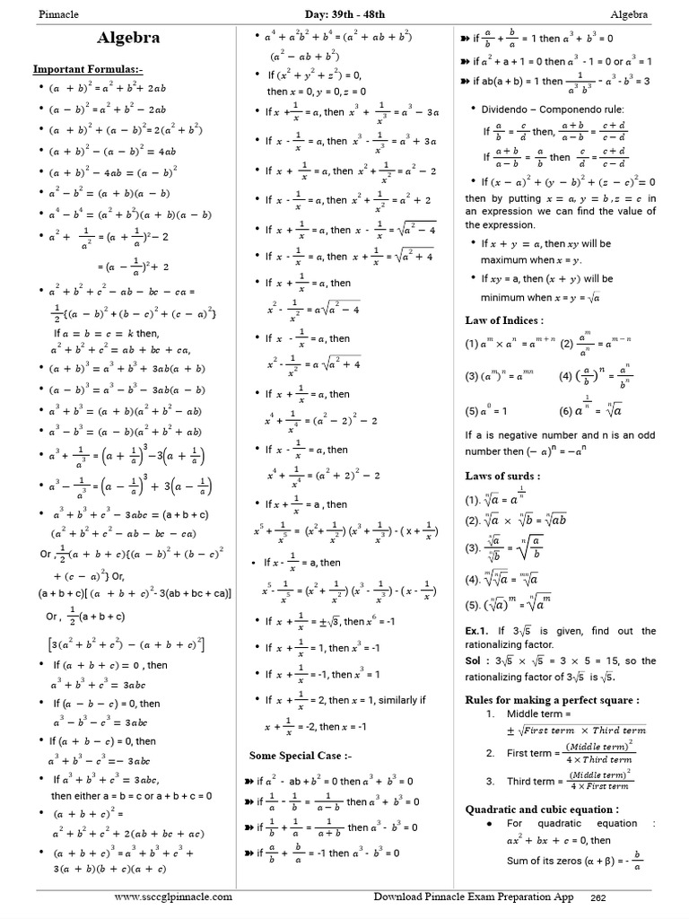 Algebra Important Formulas and Identities | PDF | Algebra | Mathematics