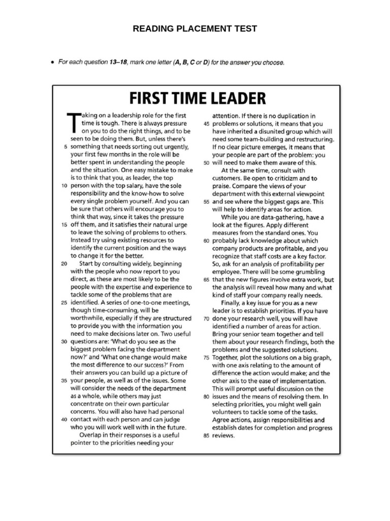 Reading Placement Test | PDF