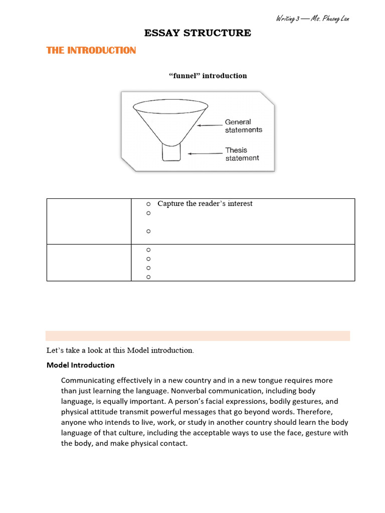 Day 2 - Essay Structure - Reading Material | PDF | Body Language | Essays