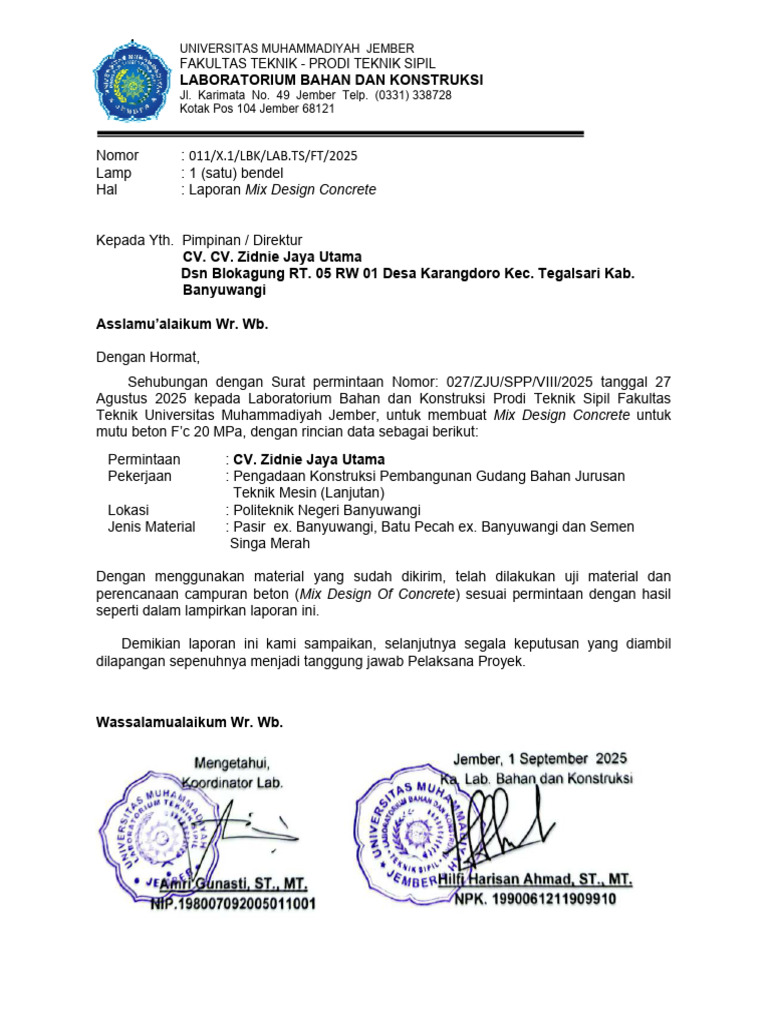 Laporan Mix Design Beton F'c 20 MPa | PDF