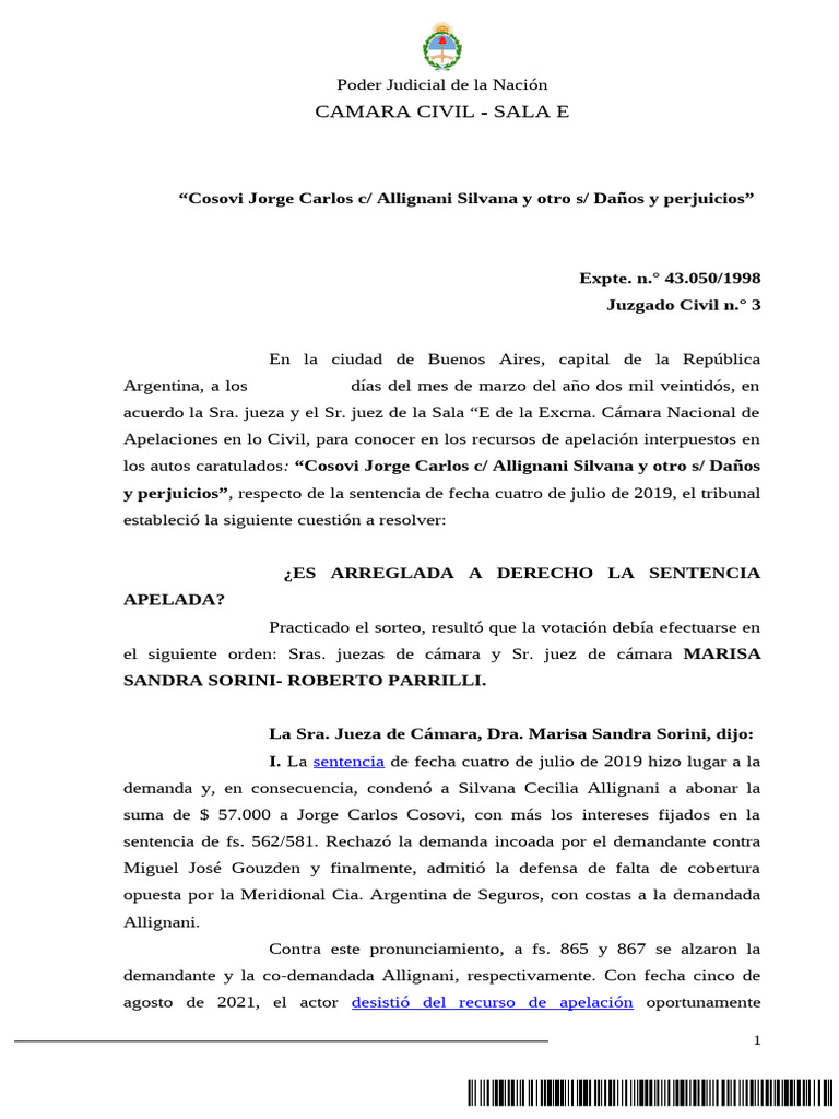 Apelación en caso Cosovi vs. Allignani | PDF | Sentencia (ley) | Justicia