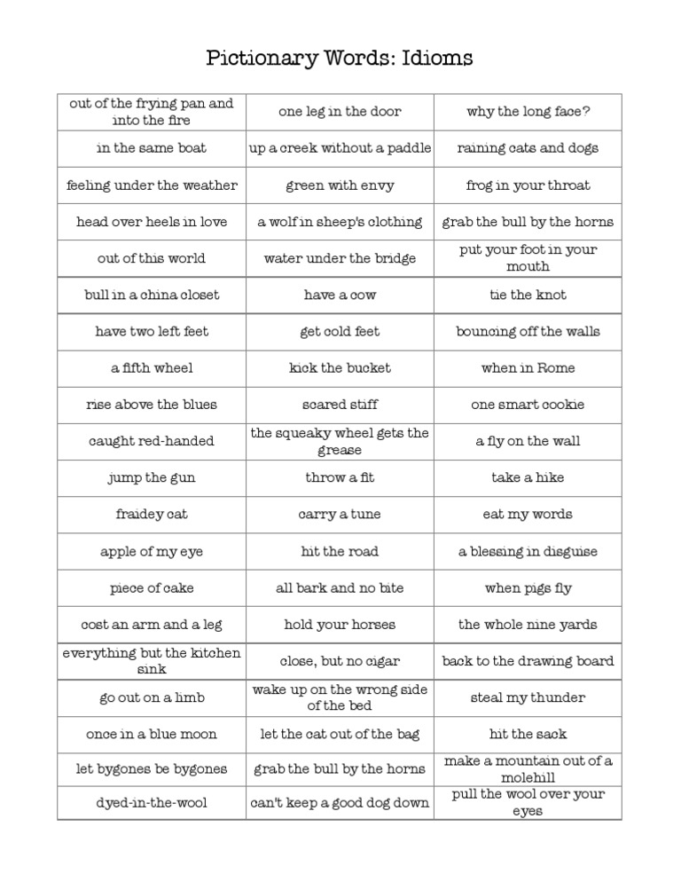 Pictionary Words Idioms | PDF