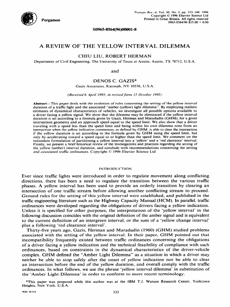 A Review of The Yellow Interval Dilemma Liu Herman Gazis | PDF ...