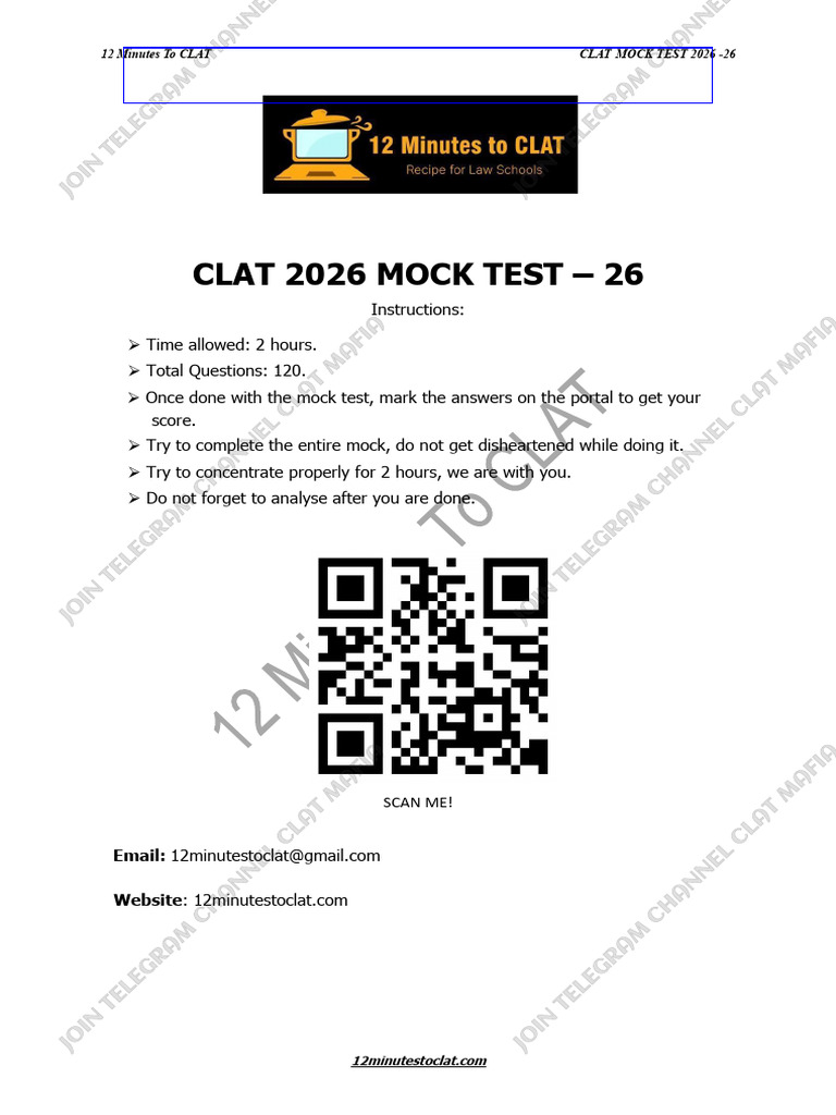 CLAT 2026 Mock Test 26 Instructions | PDF | Treaty On The Non ...