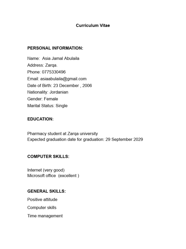 Asia Jamal Abulaila CV | PDF