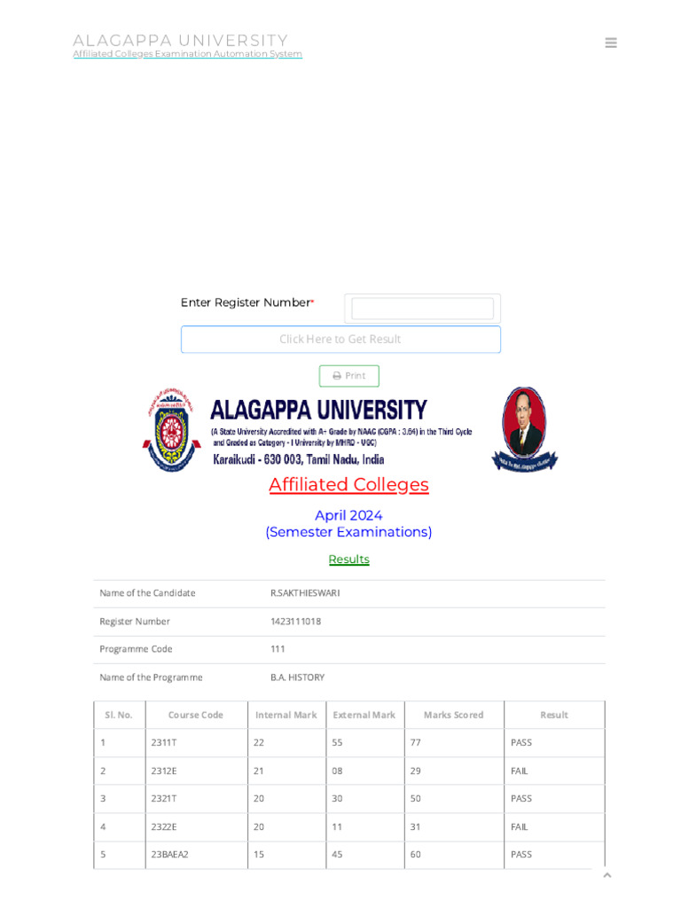 Alagappa University - Affiliated Colleges Examination Automation System ...