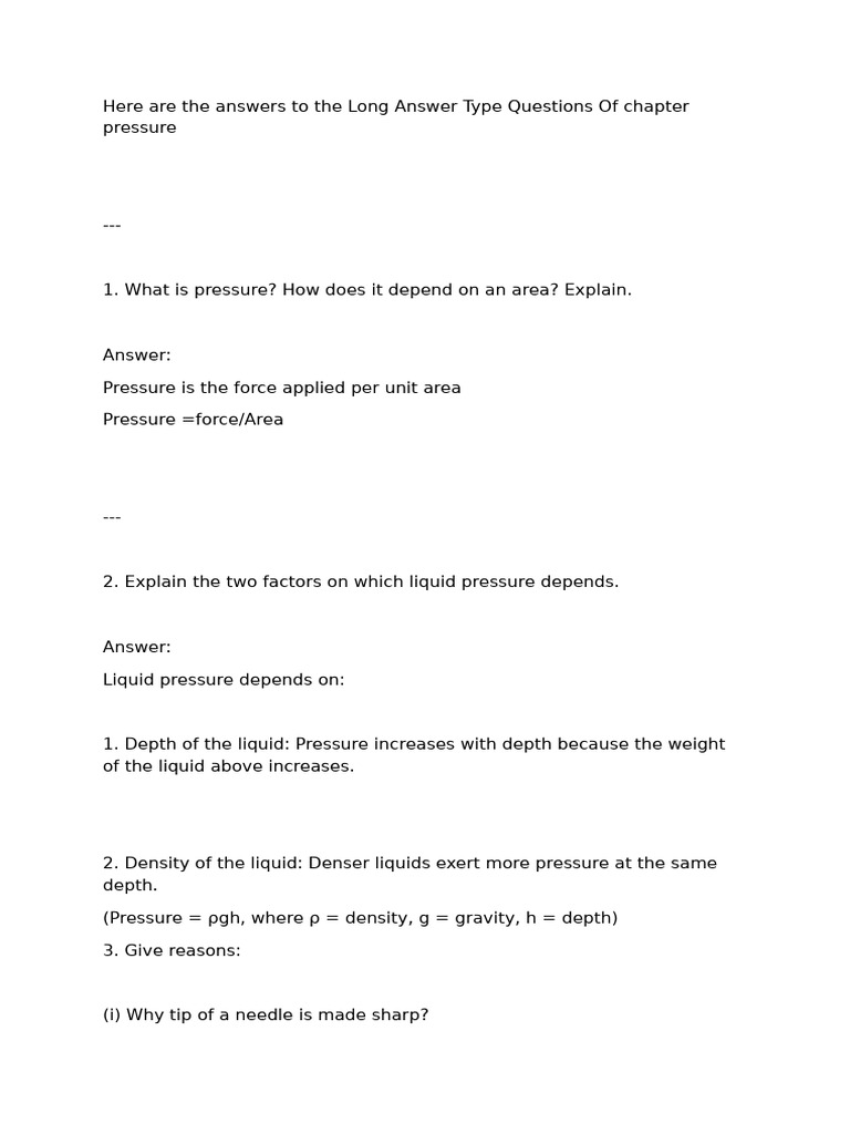 Understanding Pressure: Key Concepts Explained | PDF | Pressure | Buoyancy