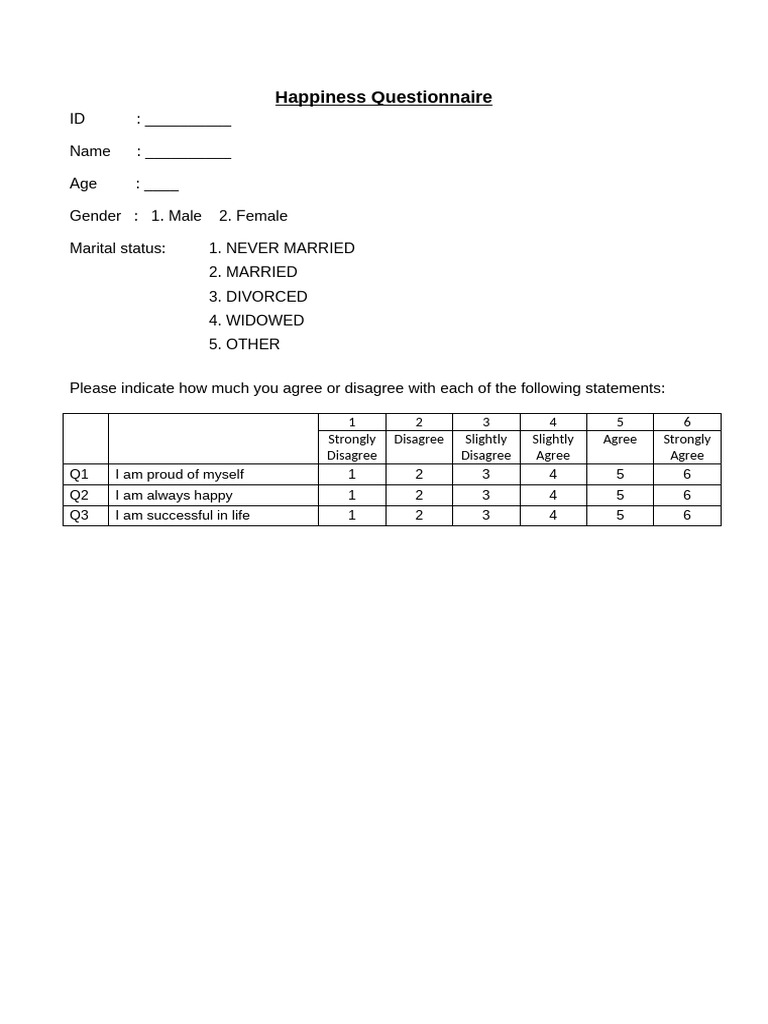 Happiness Questionnaire | PDF