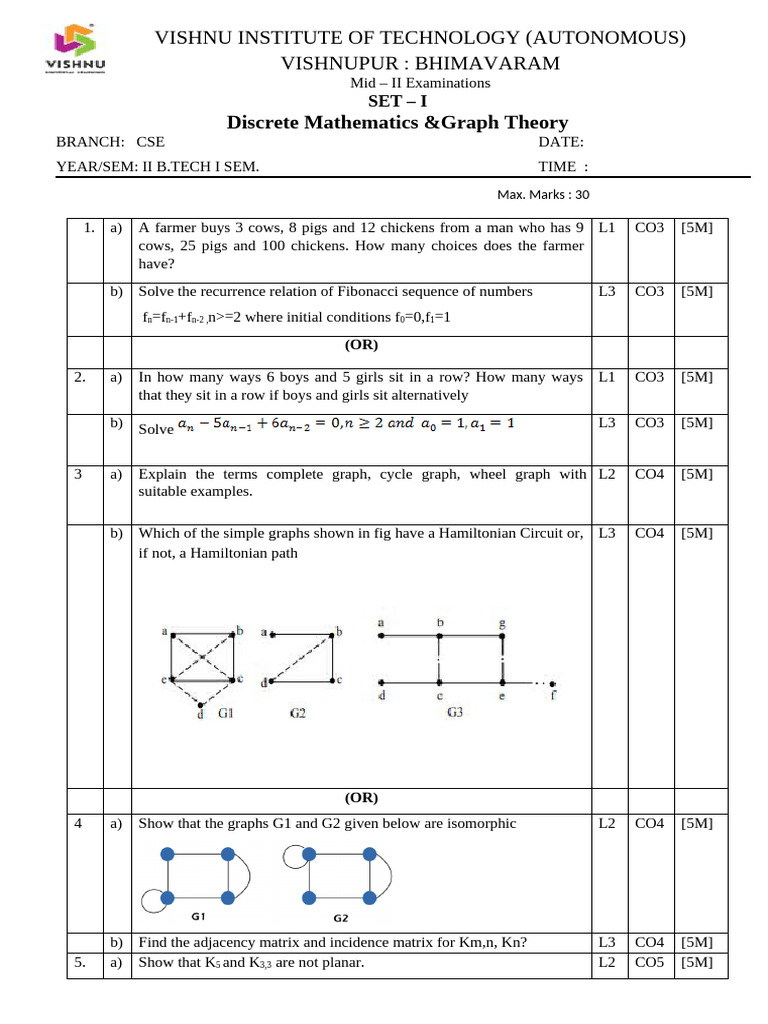 DMGT - Mid Ii - QP | PDF | Computational Complexity Theory | Graph Theory
