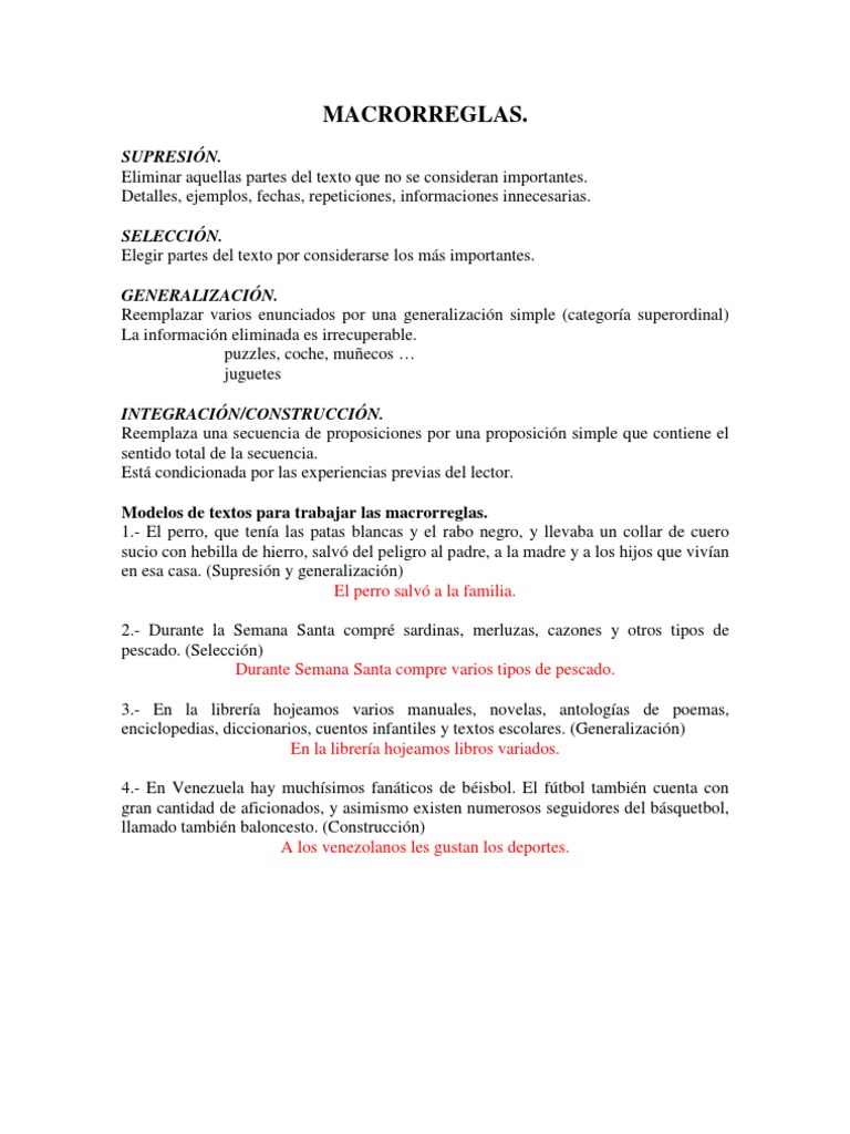 Macrorreglas Textuales: Ejemplos y Ejercicios | PDF